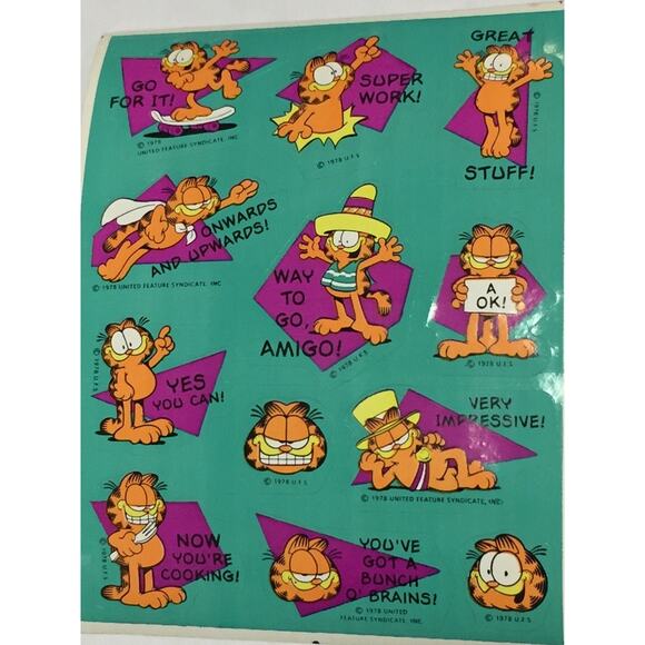 Source Unknown | Accessories | Garfield 8s Vintage Single Sticker Sheet ...